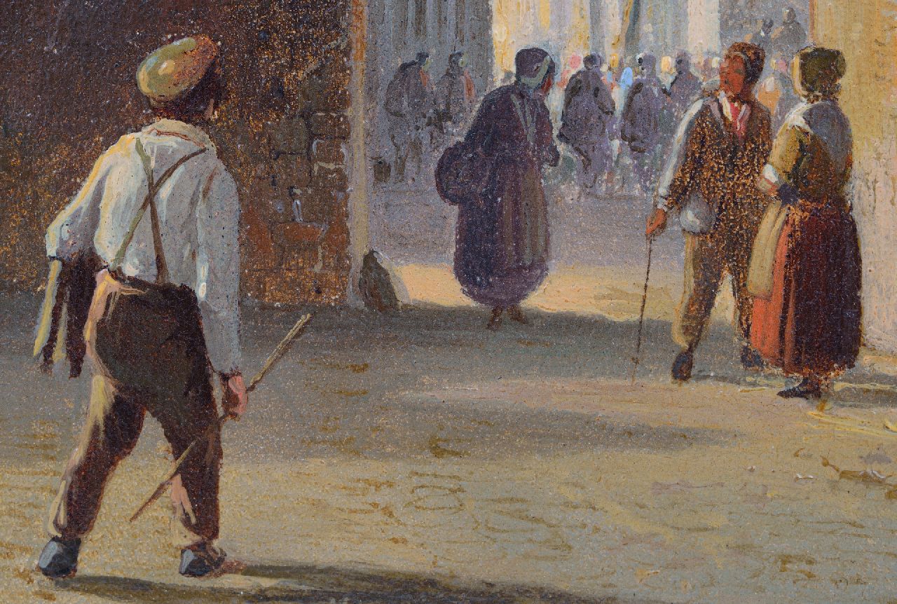 Adrianus Eversen | Schilderijen vh. te Koop | Zonnig straatje met figuren