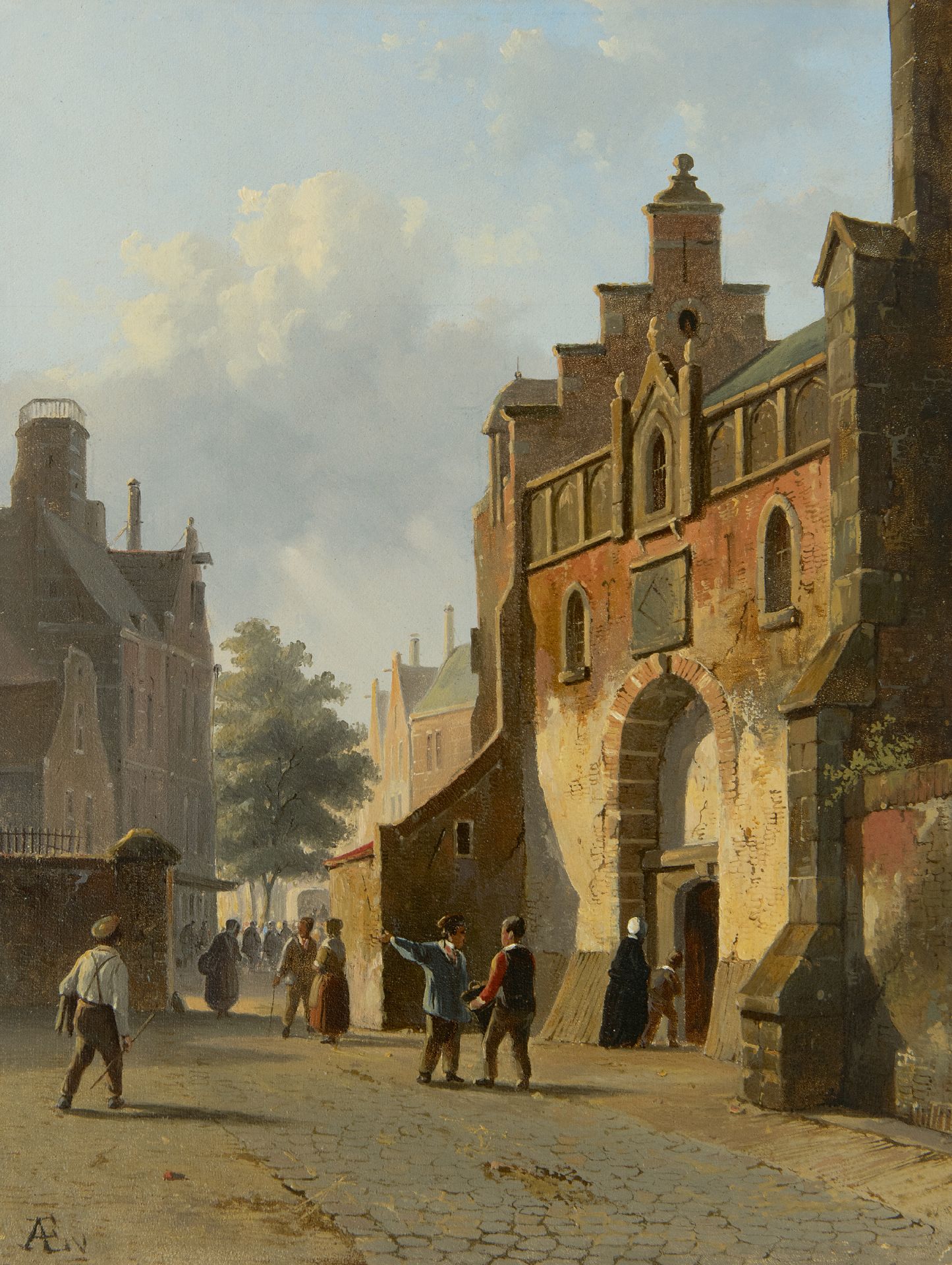 Adrianus Eversen | Schilderijen vh. te Koop | Zonnig straatje met figuren