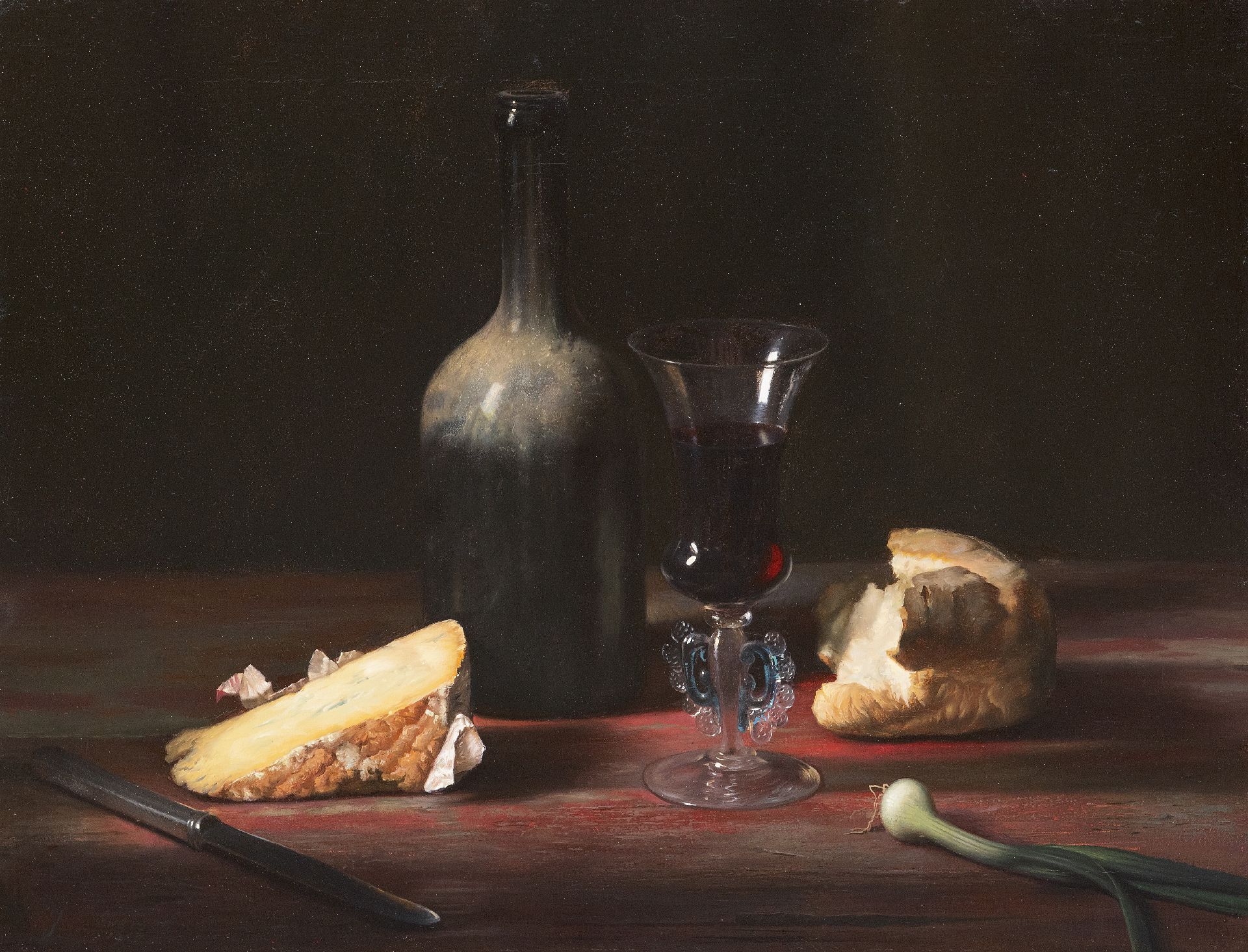 Jan Eversen | Schilderijen te Koop | Stilleven met een glas port en blauwe kaas