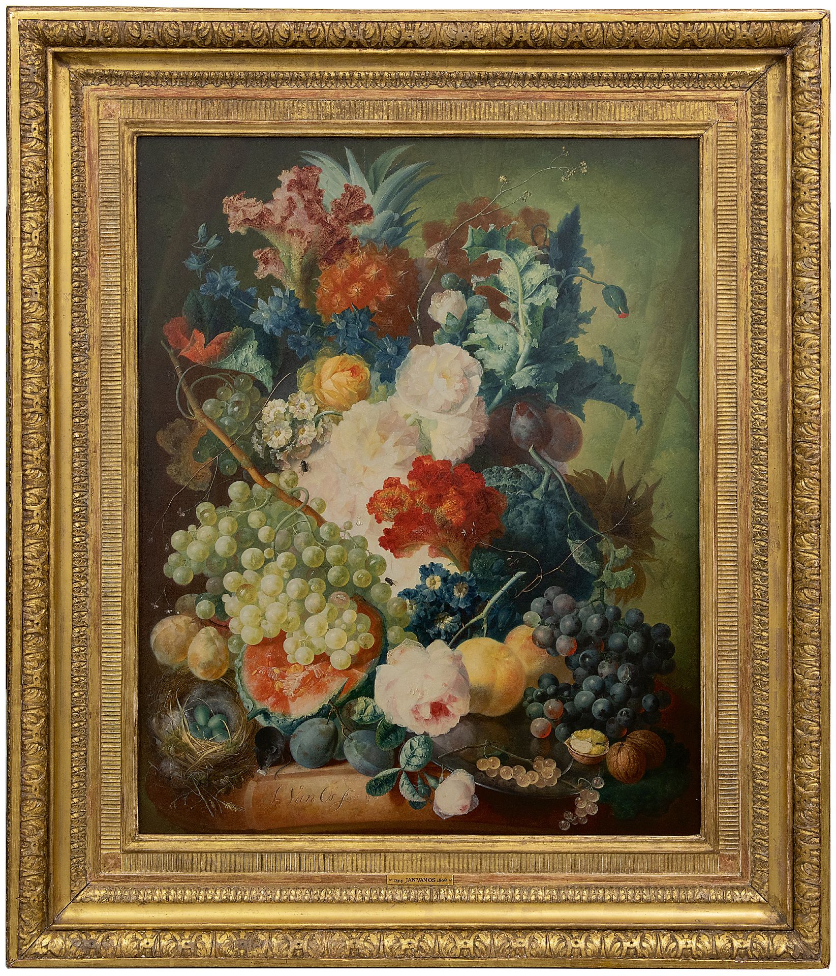 Jan van Os | Schilderijen te Koop | Bloemstilleven met fruit, een muis ...