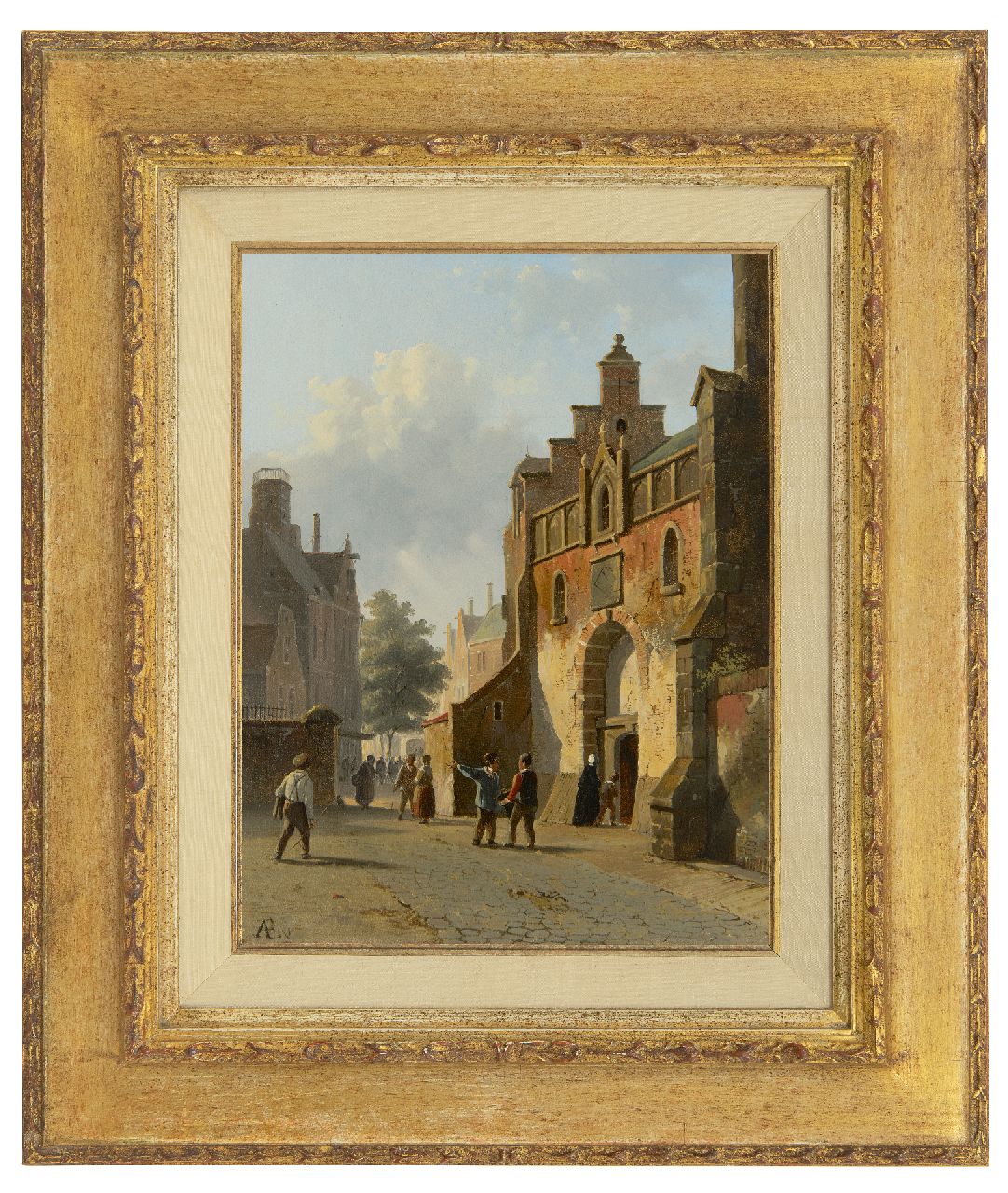 Adrianus Eversen | Schilderijen vh. te Koop | Zonnig straatje met figuren